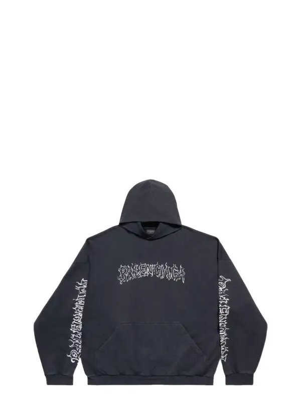 Balenciaga Logo Printed Hoodie - Black
