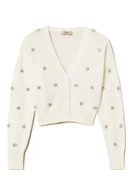 TWINSET Embroidered Angora Wool Cardigan - White