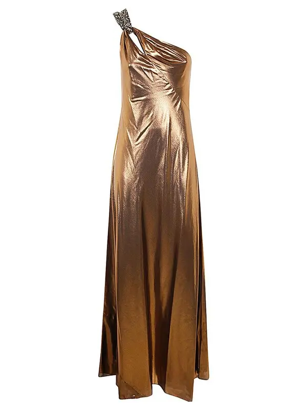 Ralph Lauren Embellished One-shoulder Gown - Copper Foil On Black