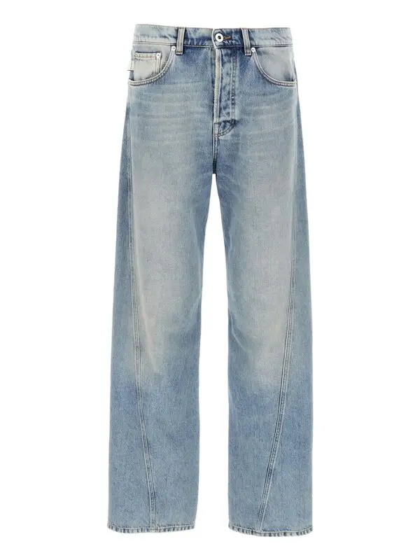LANVIN Logo Patch Straight Leg Jeans - Light Blue