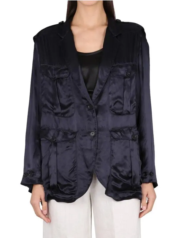 Aspesi Single-breasted Blazer With High-shine Finish - Black