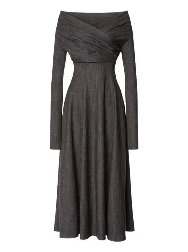 Alberta Ferretti Off-shoulder Long Sleeve Dress With Ruched Asymmetrical Neckline - Black