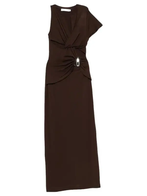 Christopher Esber Twisted Maxi Dress With Crystal Pendant - Brown