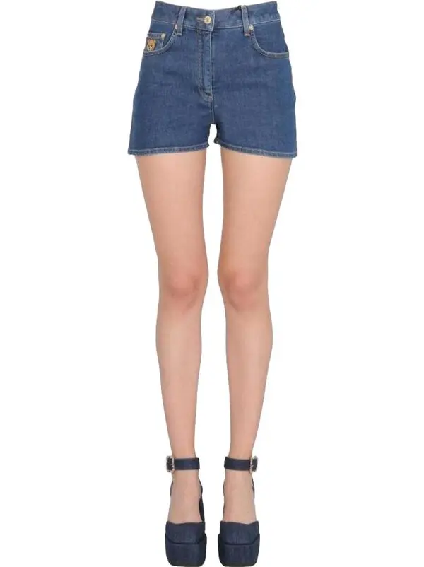 Moschino Denim Shorts With Teddy Bear Applique - Nude
