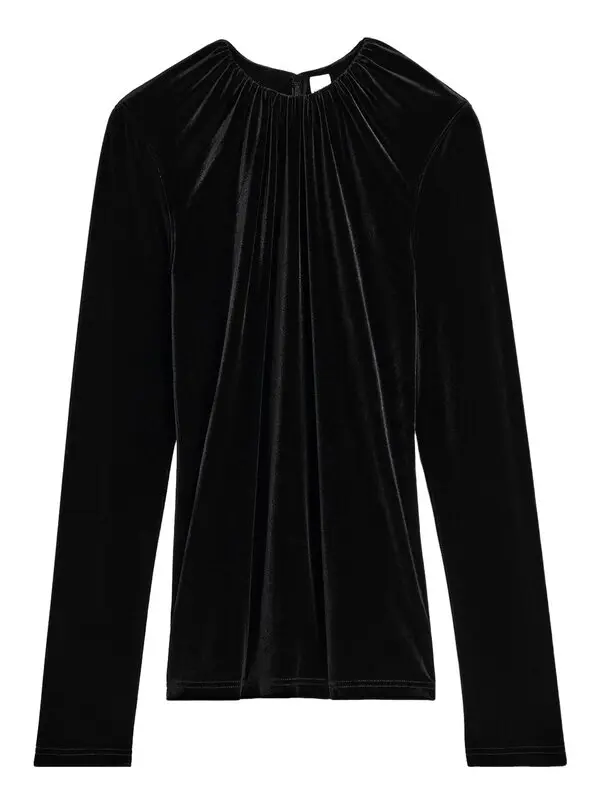 TOTEME Gathered-neck Velvet Top - Black