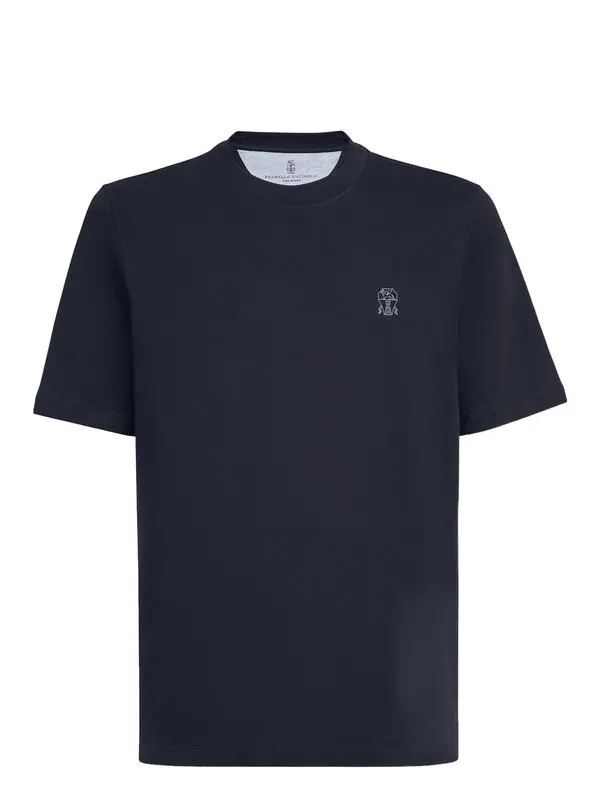 Brunello Cucinelli Logo Printed Crewneck T-shirt - Blue