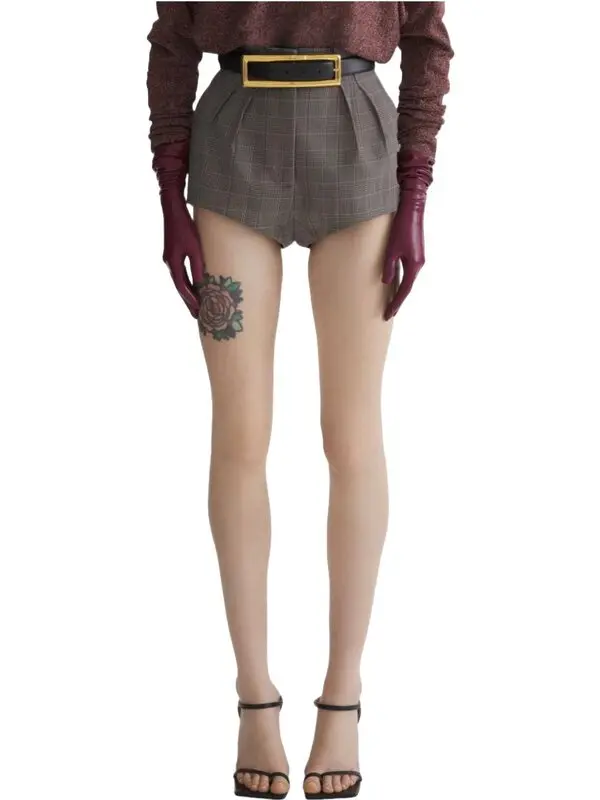 MUGLER Pleated Check Shorts - Multicolor