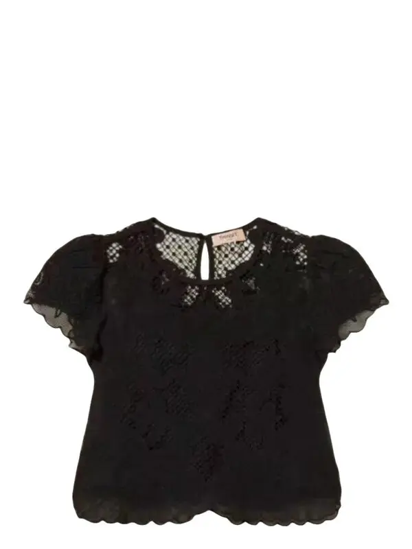 TWINSET Lace Short Sleeve Top - Black