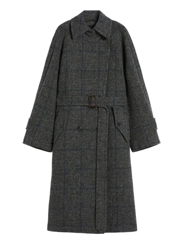 Max Mara Sestri Checked Belted Overcoat - Dark Gray