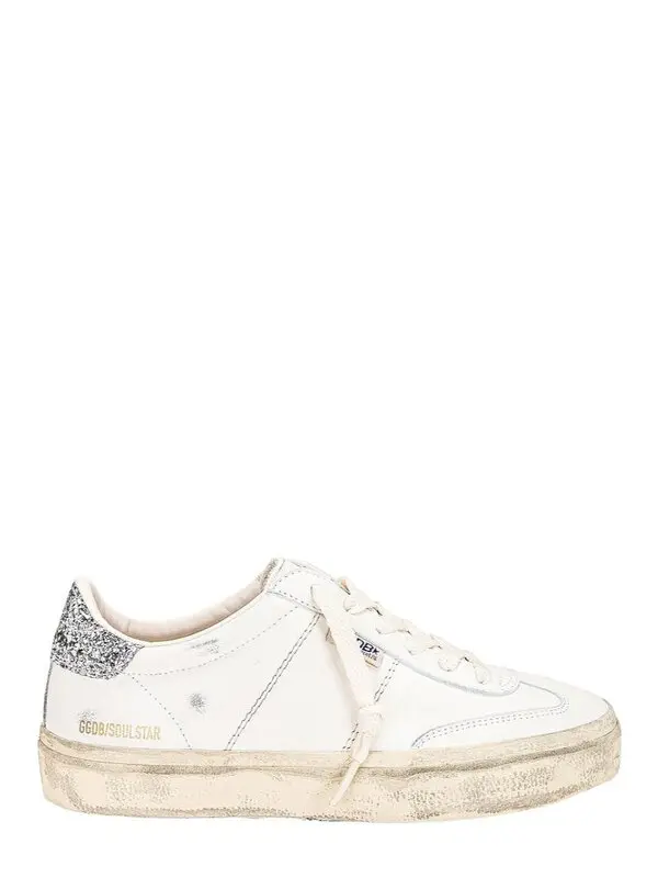 GOLDEN GOOSE Soul Star Distressed Glittered Lace-up Sneakers - White