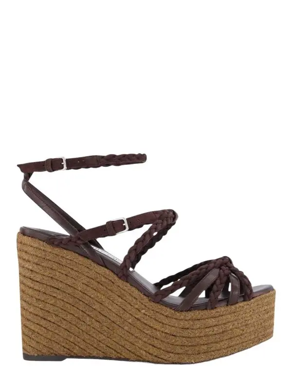 JIMMY CHOO Nyra Leather Wedge Sandals - Chocolate/coffee Brown