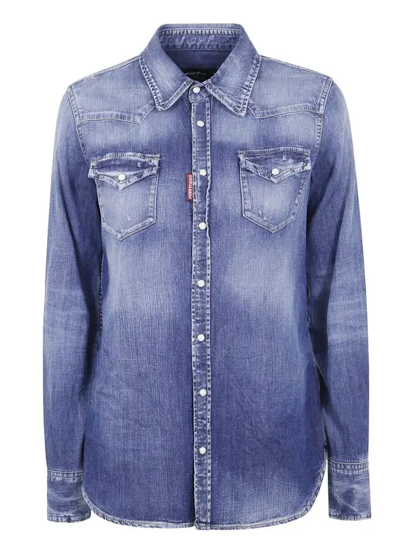 Dsquared2 Long-sleeved Denim Shirt With Lapel Collar - Blue