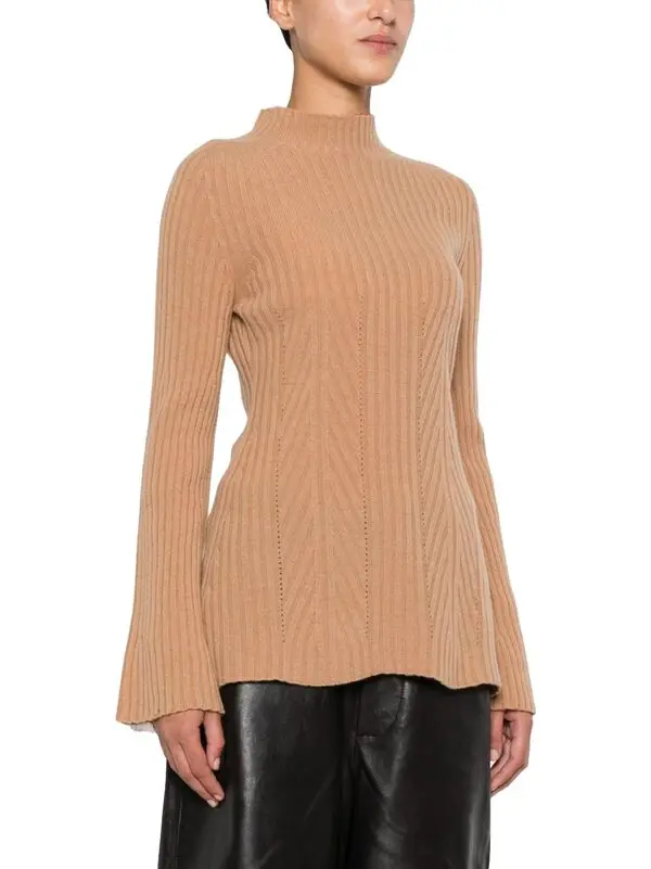 TWINSET Ribbed Knit Sweater With Flared Sleeves - Nude