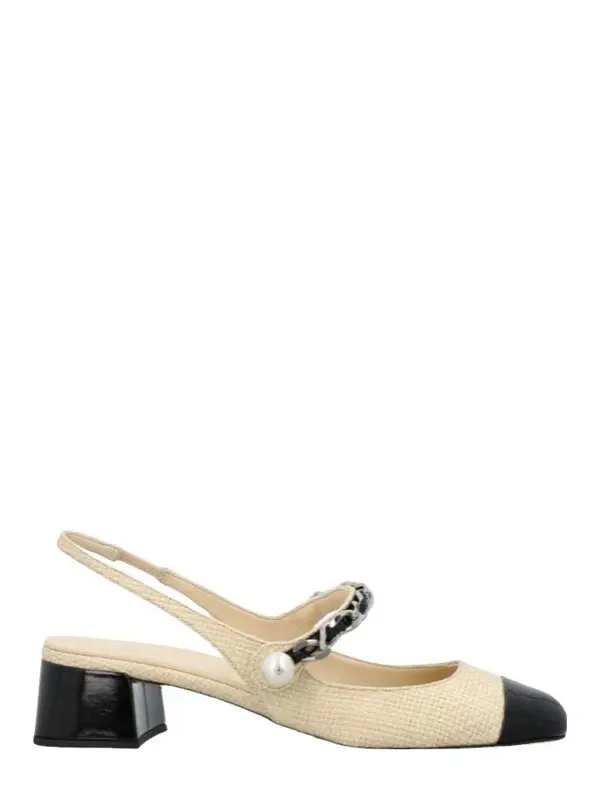 Miu Miu Patent Leather And Raffia Slingback Pumps - Nude