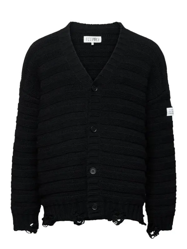 MAISON MARGIELA Distressed Knit V-neck Cardigan - Black