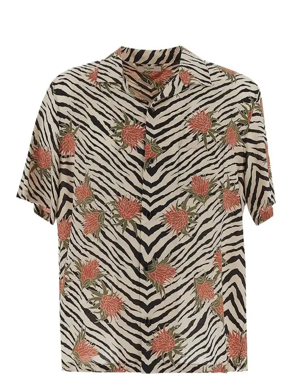 Celine Hawaiian Shirt In Printed Crêpe De Chine - Nude