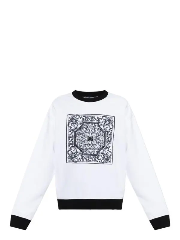 Dolce & Gabbana Majolica Pattern Crewneck Jumper - White