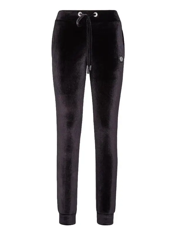 Philipp Plein Logo Detail Velour Track Pants - Black