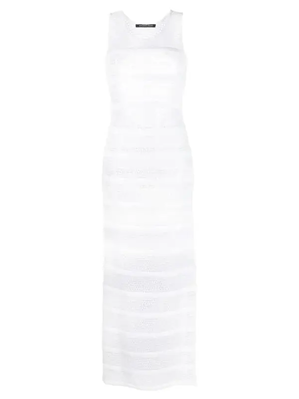 ANTONINO VALENTI Sleeveless Maxi Dress With Mesh Details And Horizontal Stripes - White