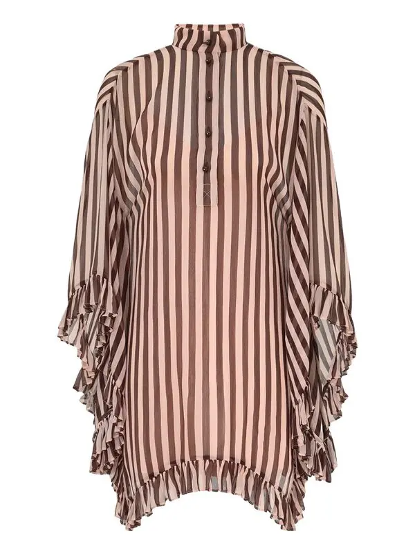 Zimmermann Balance Ruffle Tunic - Chocolate Stripe