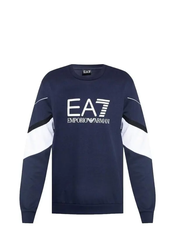 EA7 Logo-print Striped-detail Sweatshirt - Blue