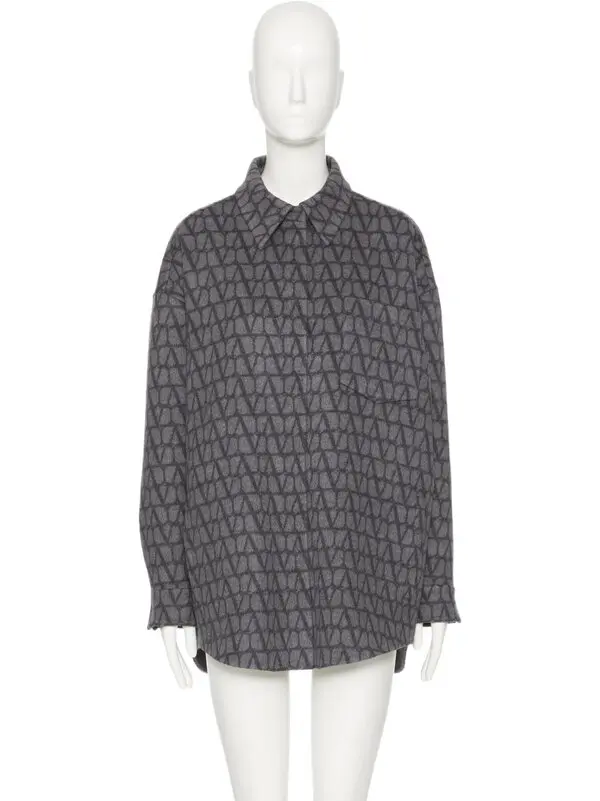 Valentino Garavani Toile Iconographe Curved Hem Reversible Shirt - Gray