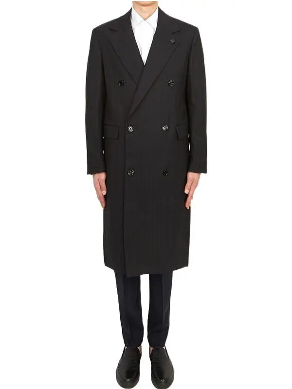 LARDINI Long-sleeved Double-breasted Coat - Black