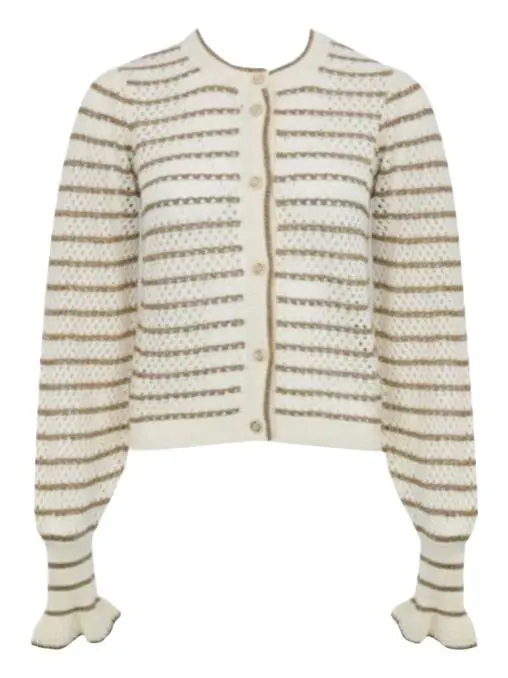 TWINSET Striped Knit Sweater With Flared Sleeves - White