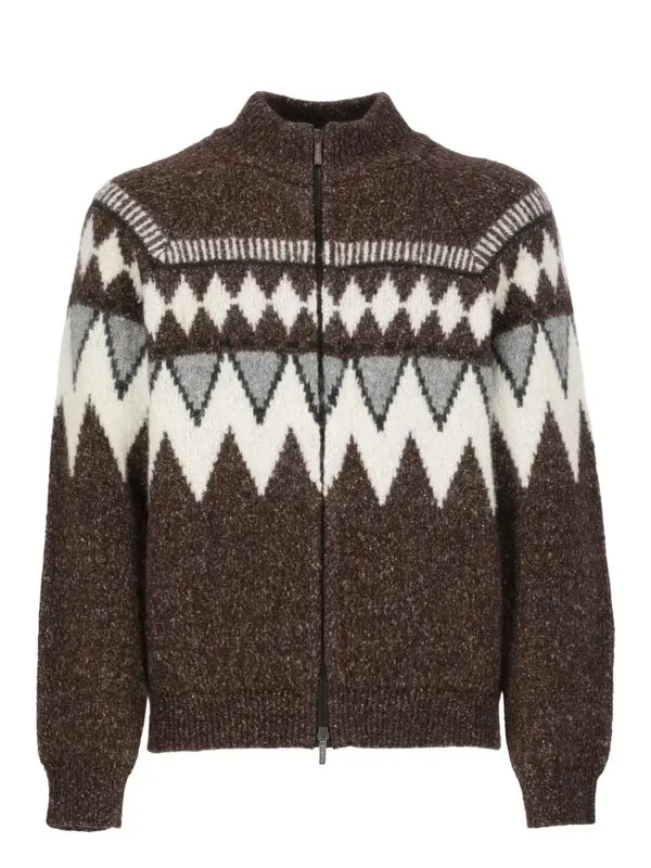 Peserico Jacquard Mock Neck Cardigan - Black