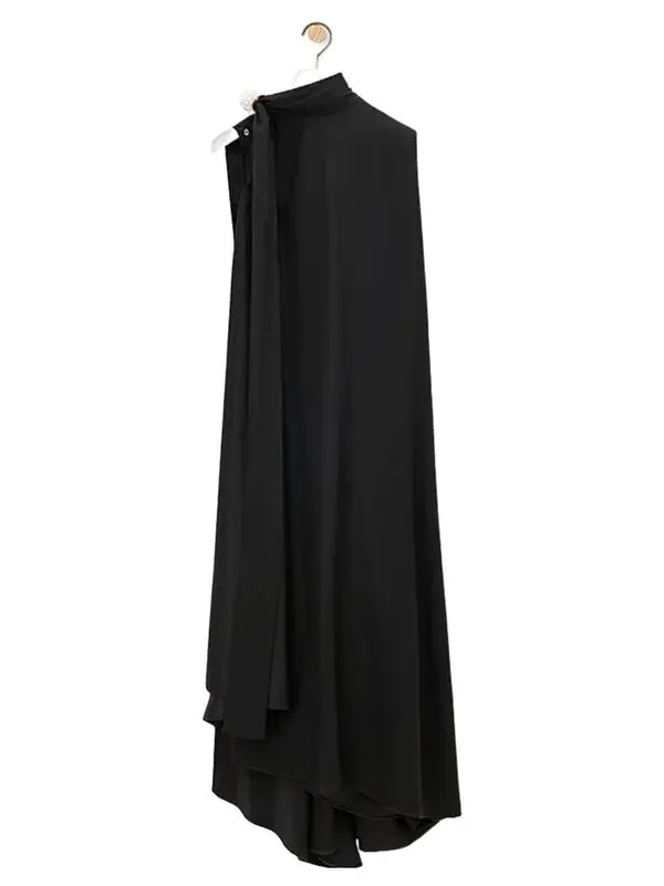 Loewe Sleeveless Silk Dress With Asymmetrical Silhouette And Ruffles - Black
