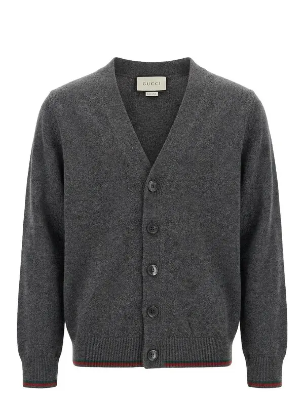 Gucci Ribbed-trim V-neck Cardigan - Grey