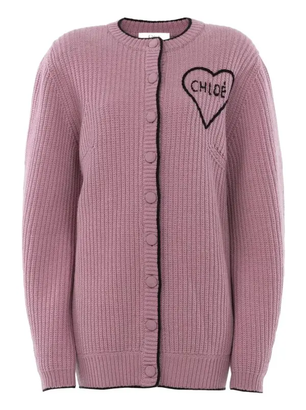 Chloé Generous Logo Knitted Cardigan - Fog Purple