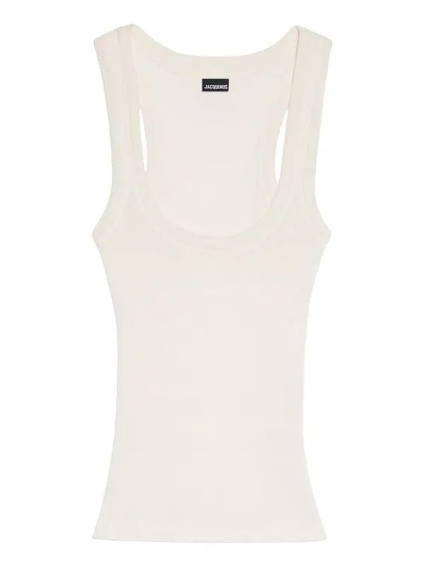 Jacquemus Ribbed Knit Tank Top With Embroidered Logo - White
