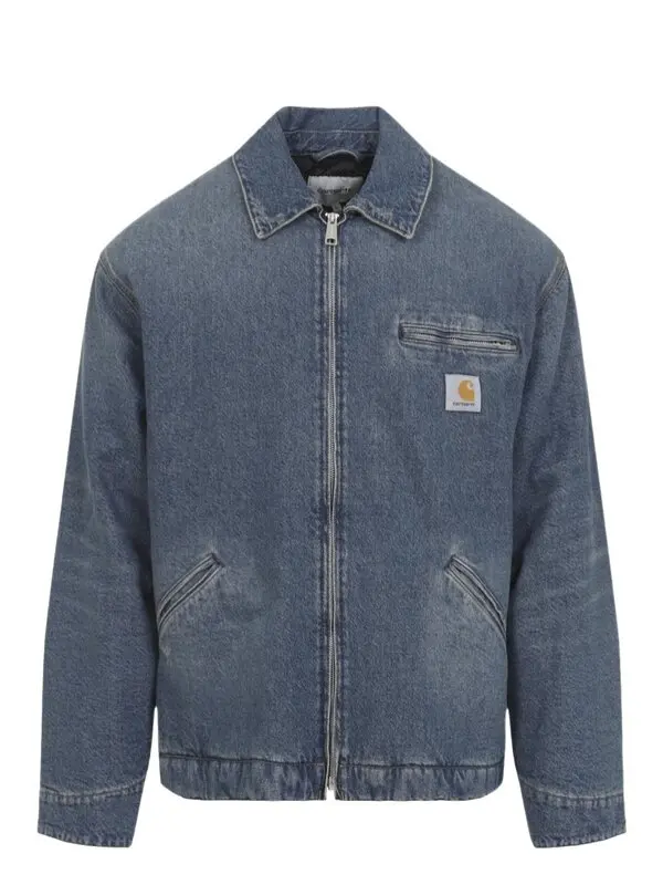 Carhartt Work In Progress Denim Zip-up Jacket With Logo Patch - Gray