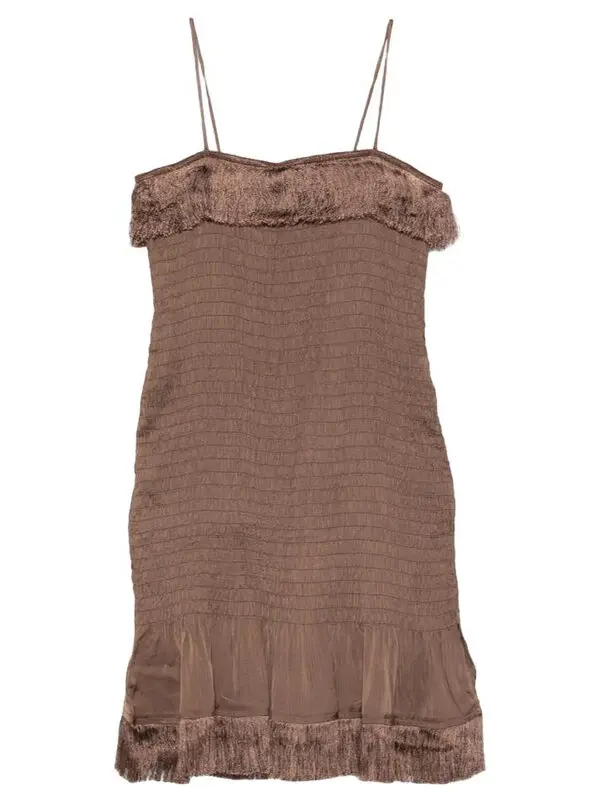 BY MALENE BIRGER Spaghetti Strap Dress With Fringed Hem And Tie Detail - Brown