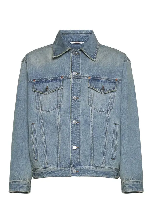 Valentino Garavani Buttoned Long Sleeve Denim Jacket - Gray