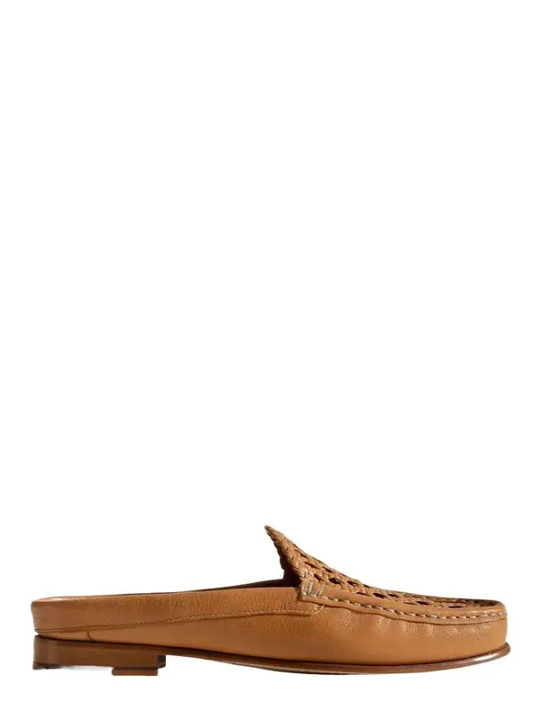 Hereu Murilla Woven Leather Mules With Low Block Heel - Camel Brown