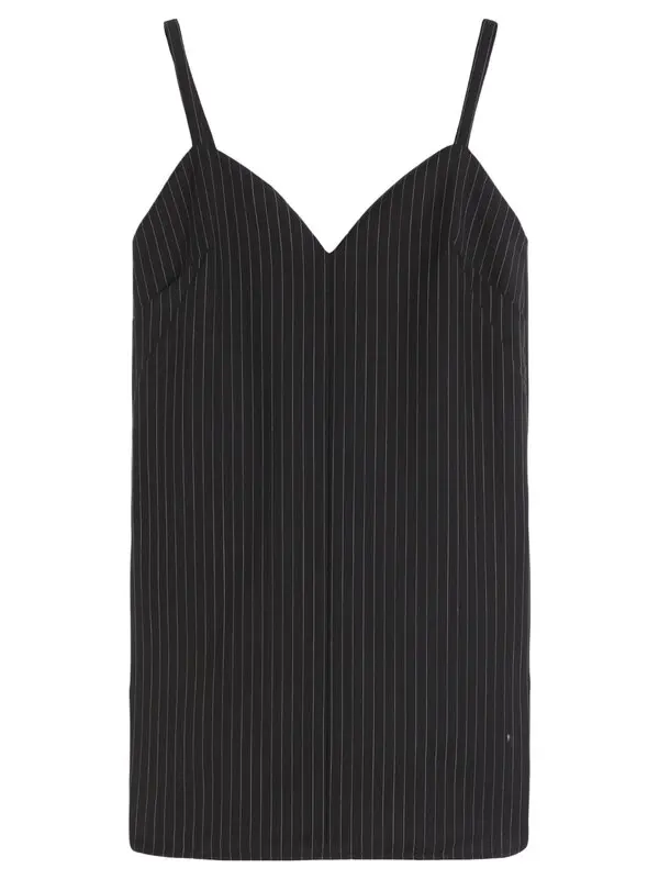 Max Mara Elam Pinstripe Sweetheart Neck Dress - Black