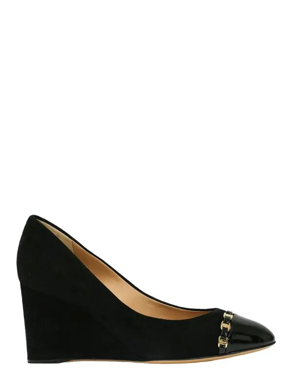 FERRAGAMO Round Toe Wedge High Heels - Black