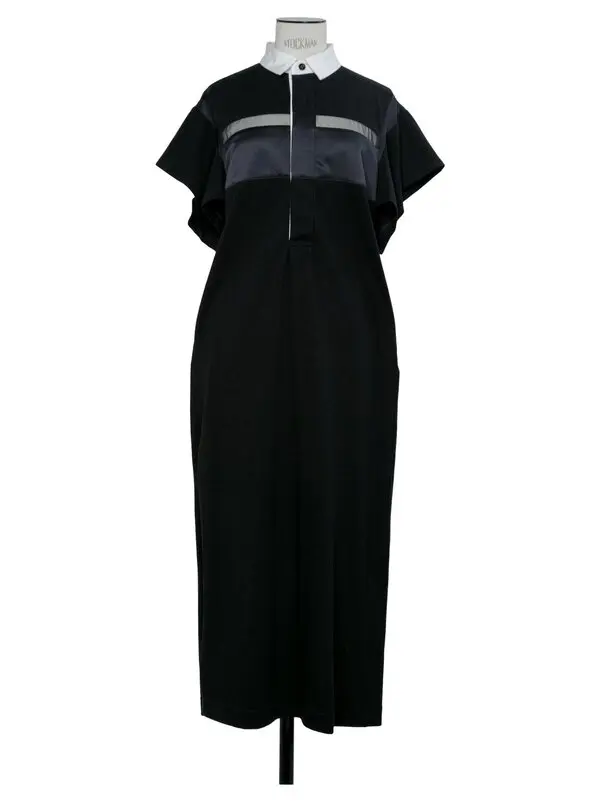 Sacai Short Sleeve Collared Dress With Side Pockets - Black
