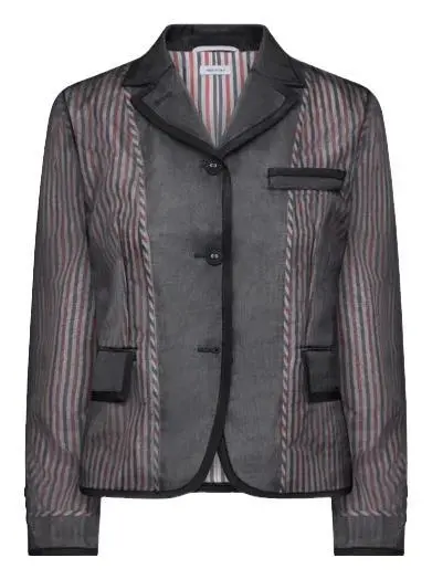 Thom Browne Striped Organza Blazer - Black