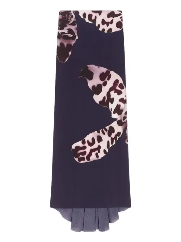 Dries Van Noten Printed Draped Maxi Skirt - Navy Blue