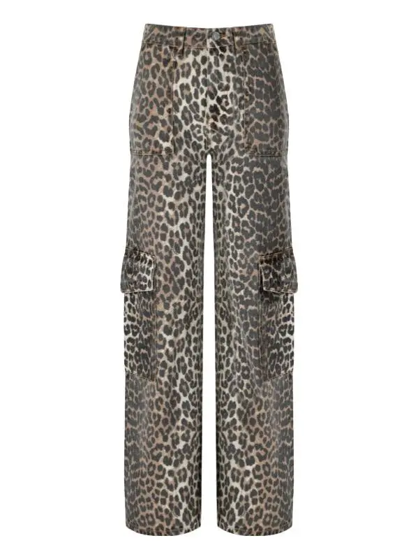 GANNI Leopard Printed Straight Leg Cargo Jeans - Leopard Color