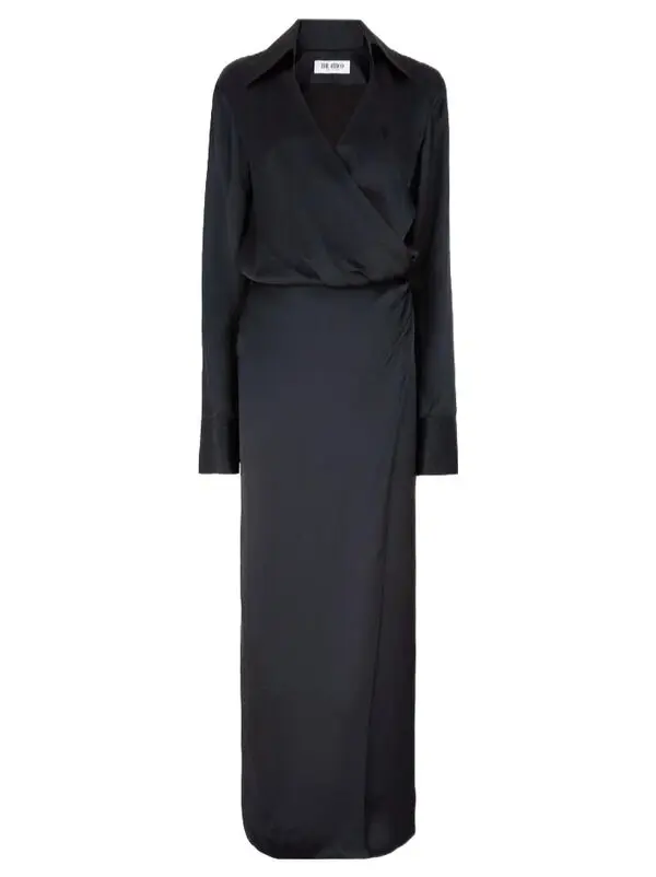 Attico Long Sleeve Shirt Dress With Draped Detail - Black