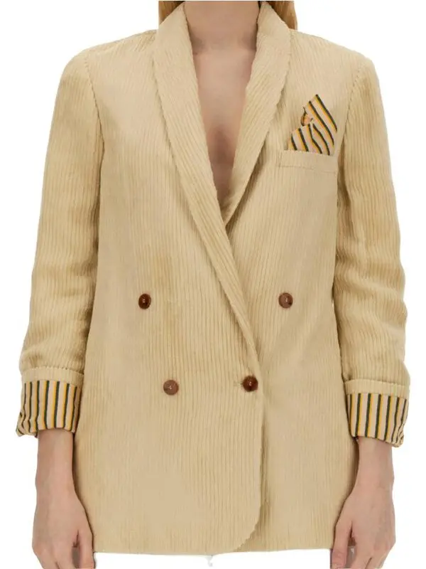 ALYSI Double Breasted V-neck Blazer - Nude
