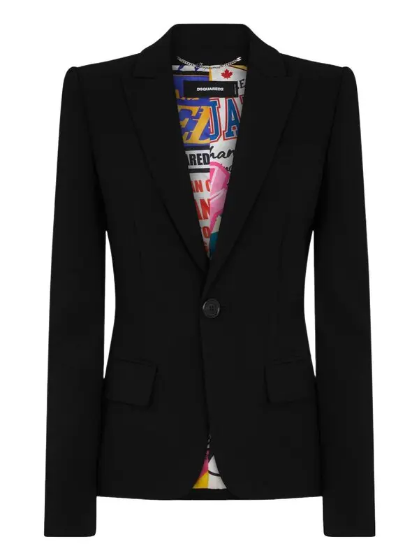 Dsquared2 Single-breasted Blazer With Printed Lining - Black