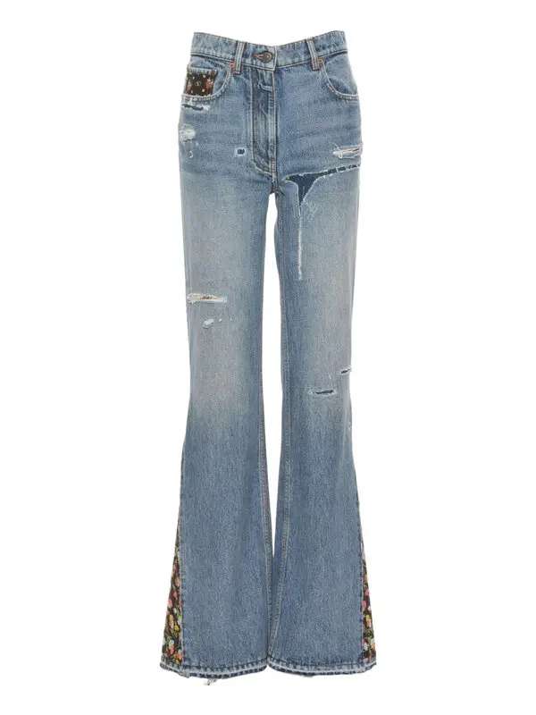 Valentino Garavani Floral Panelled Flared Jeans - Blue