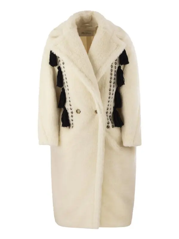 Max Mara Faux Fur Double-breasted Coat With Tassels And Studs - Nude