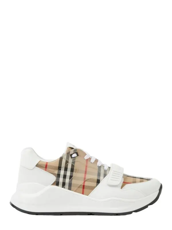 Burberry Vintage Check-pattern Lace-up And Velcro Sneakers - White