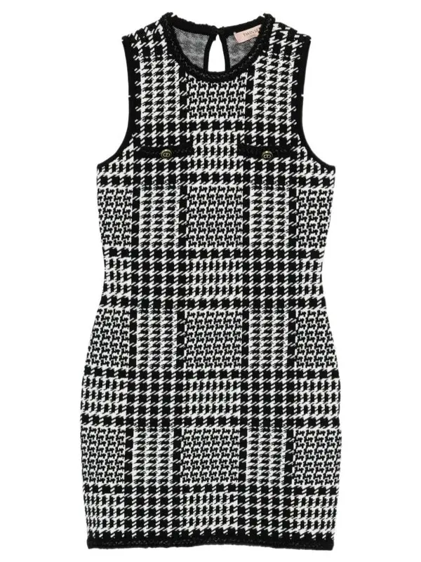 TWINSET Houndstooth Sleeveless Dress - Black